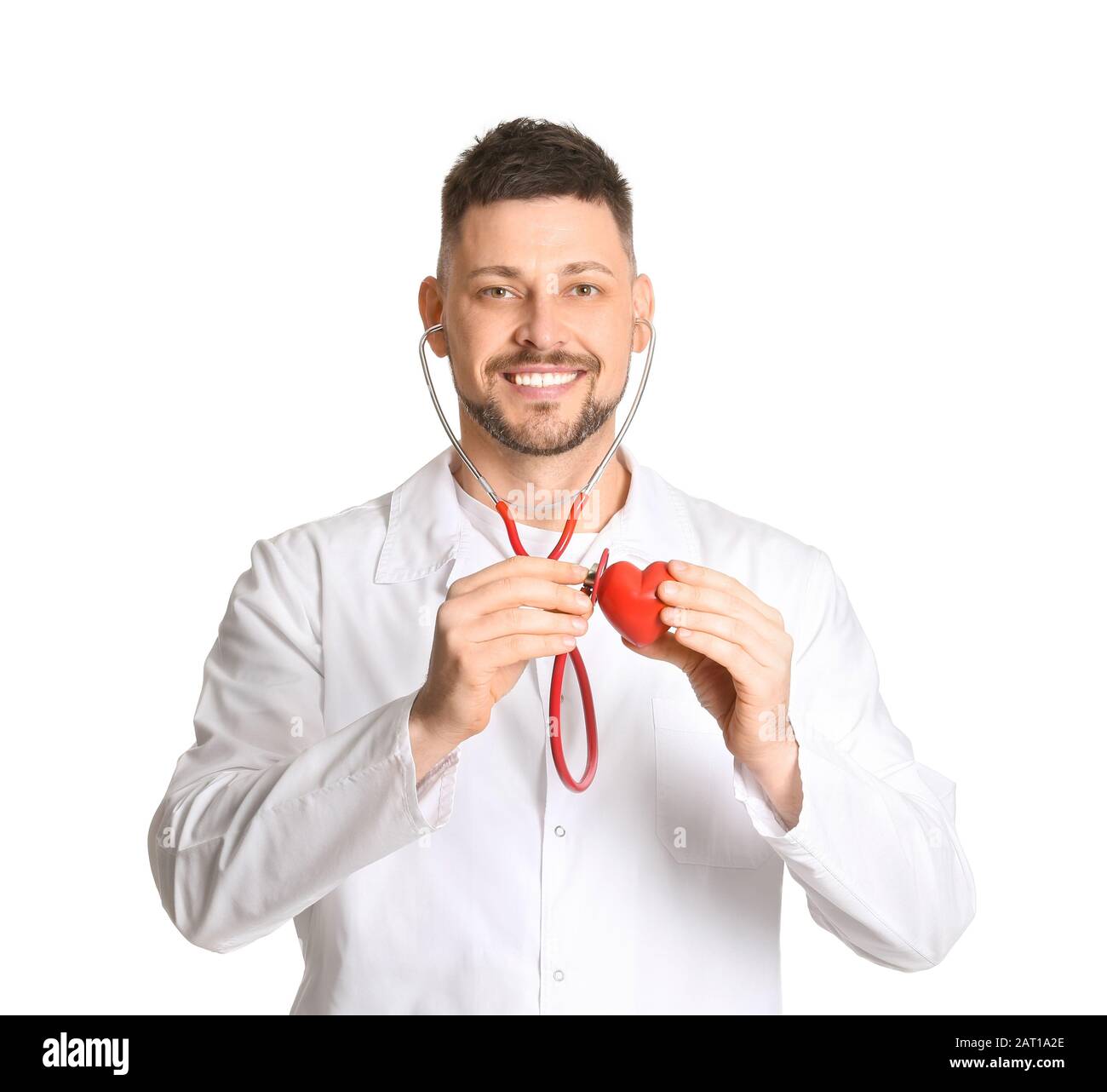 Male cardiologist on white background Stock Photo - Alamy