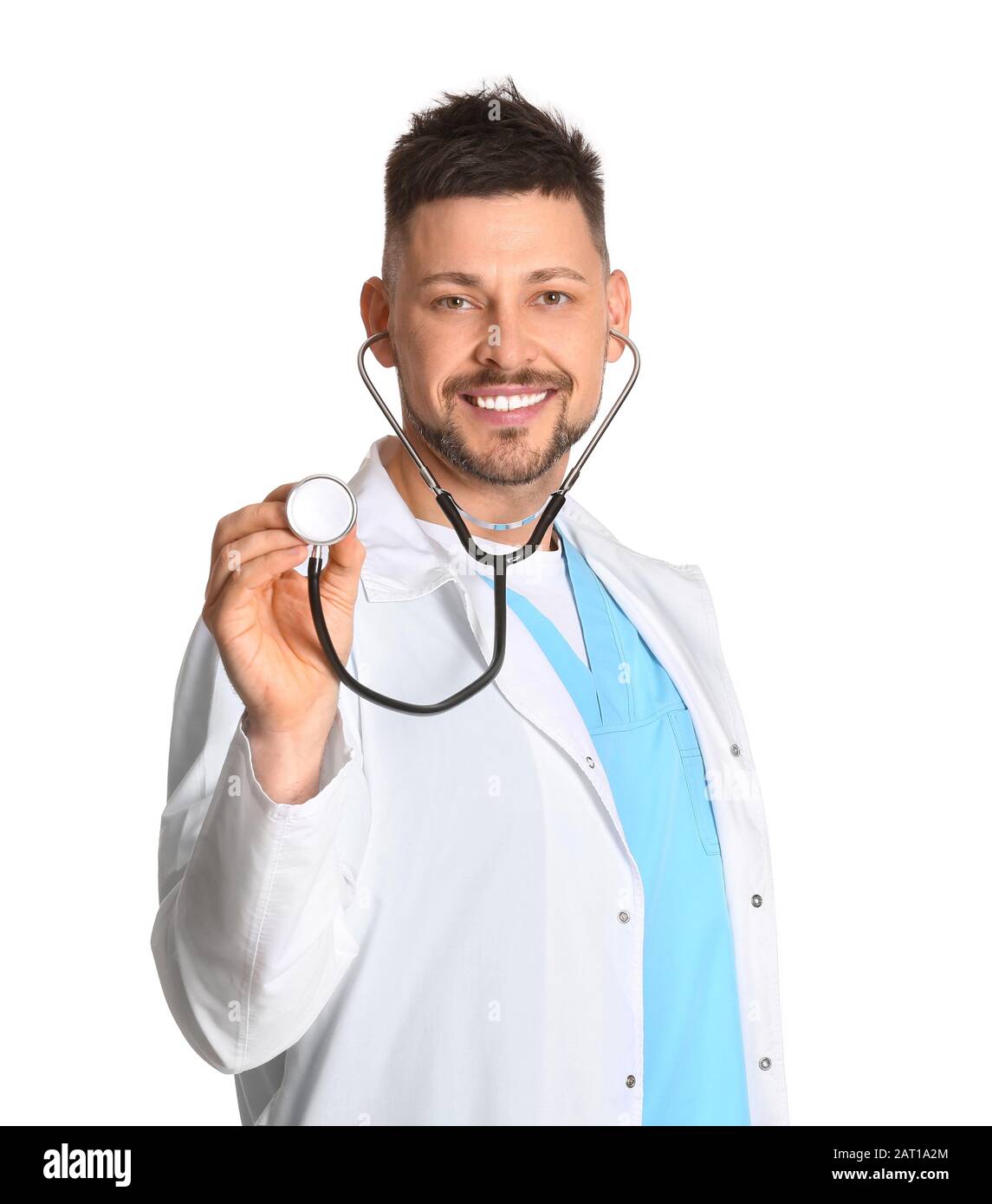 Male cardiologist on white background Stock Photo - Alamy