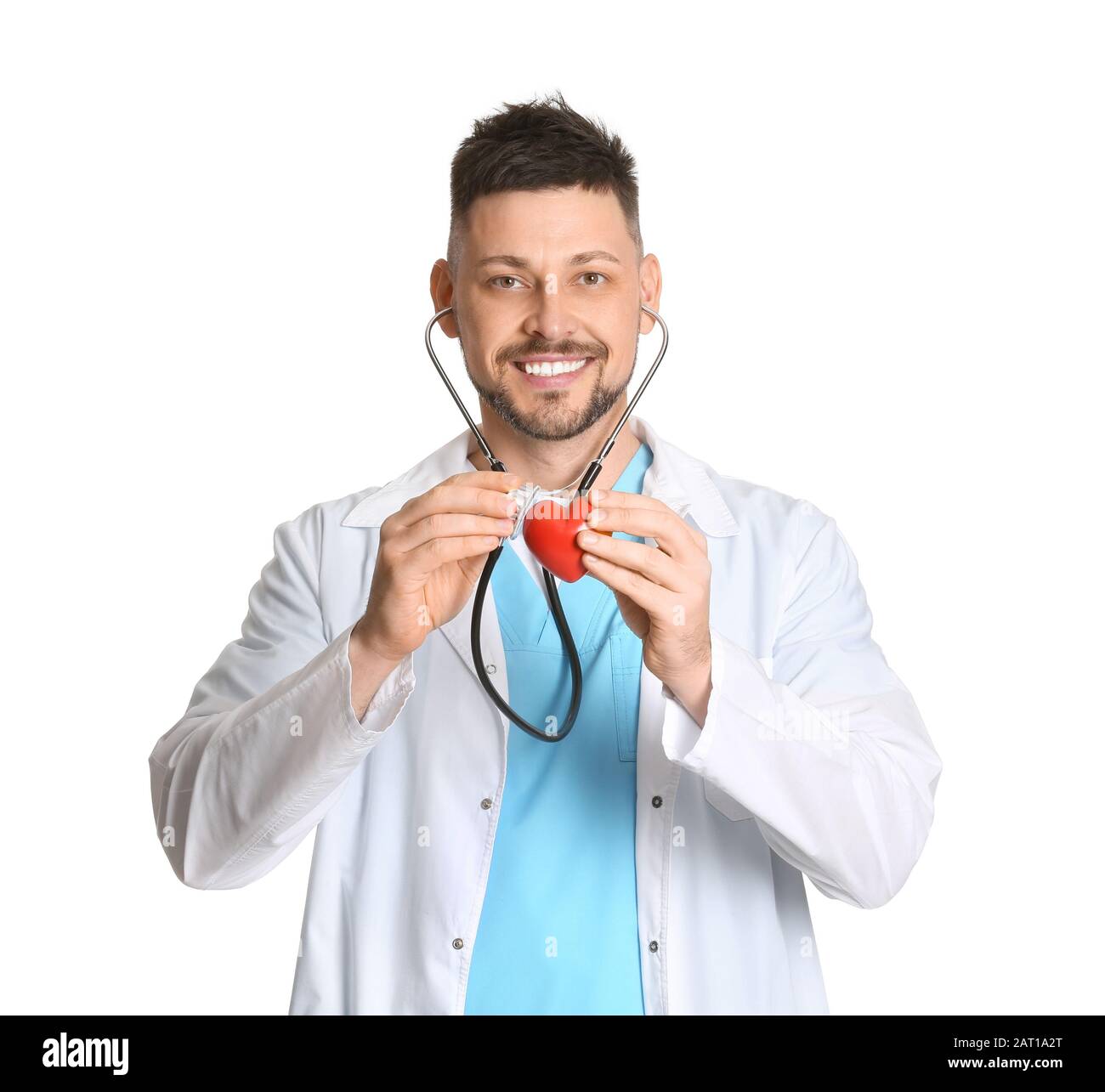 Male cardiologist on white background Stock Photo - Alamy