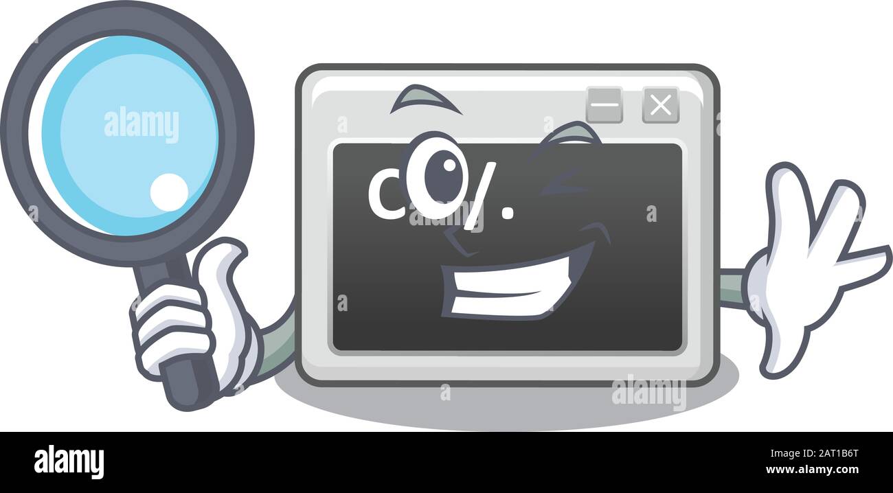 Cool and Smart command window Detective cartoon mascot style Stock ...