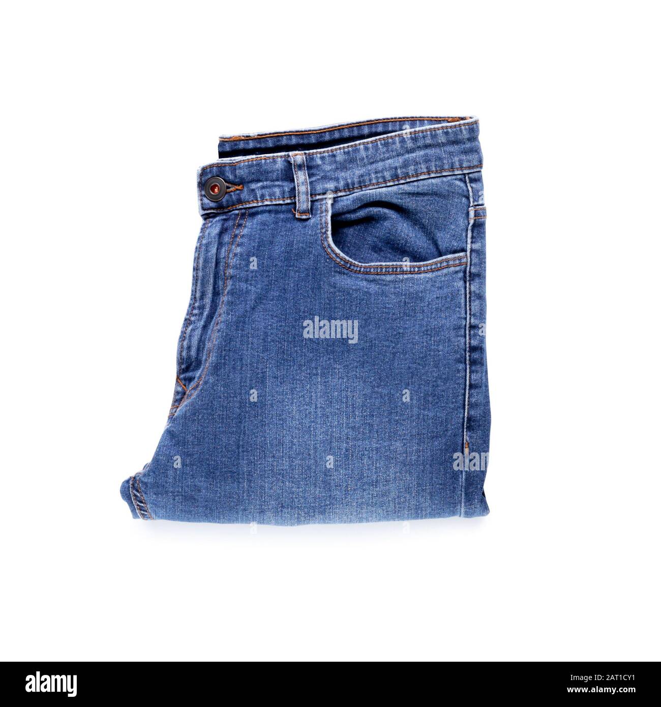 Stylish jeans pants on white background Stock Photo - Alamy