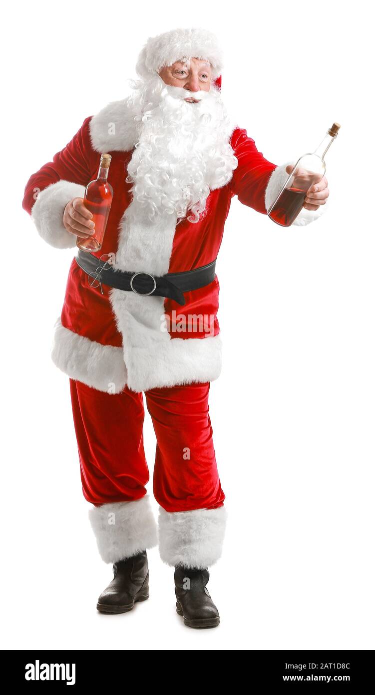Funny drunk Santa Claus on white background Stock Photo - Alamy