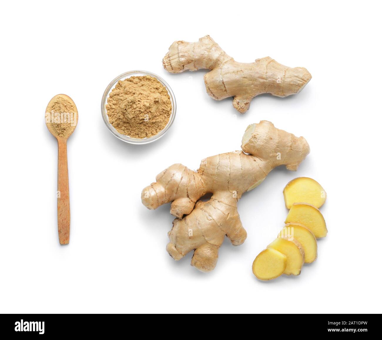 Fresh and ground ginger on white background Stock Photo - Alamy