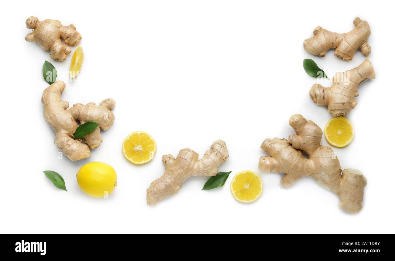 Flat lay ginger lemon Cut Out Stock Images & Pictures - Alamy