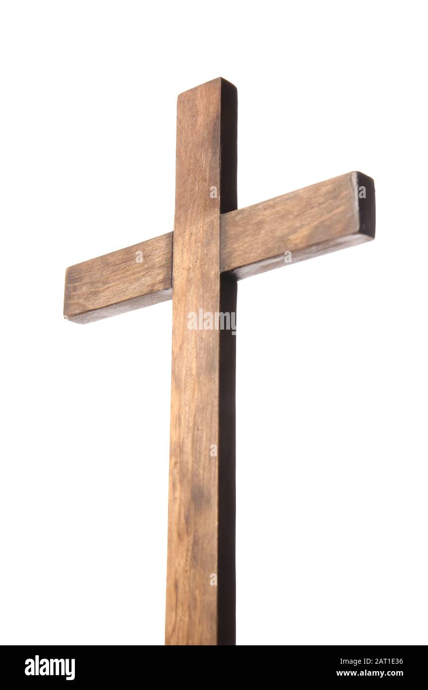 Wooden cemetery cross on white background Stock Photo - Alamy
