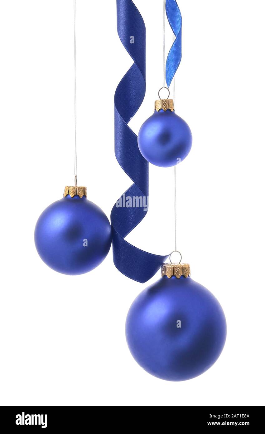Beautiful Christmas balls and ribbon on white background Stock Photo ...