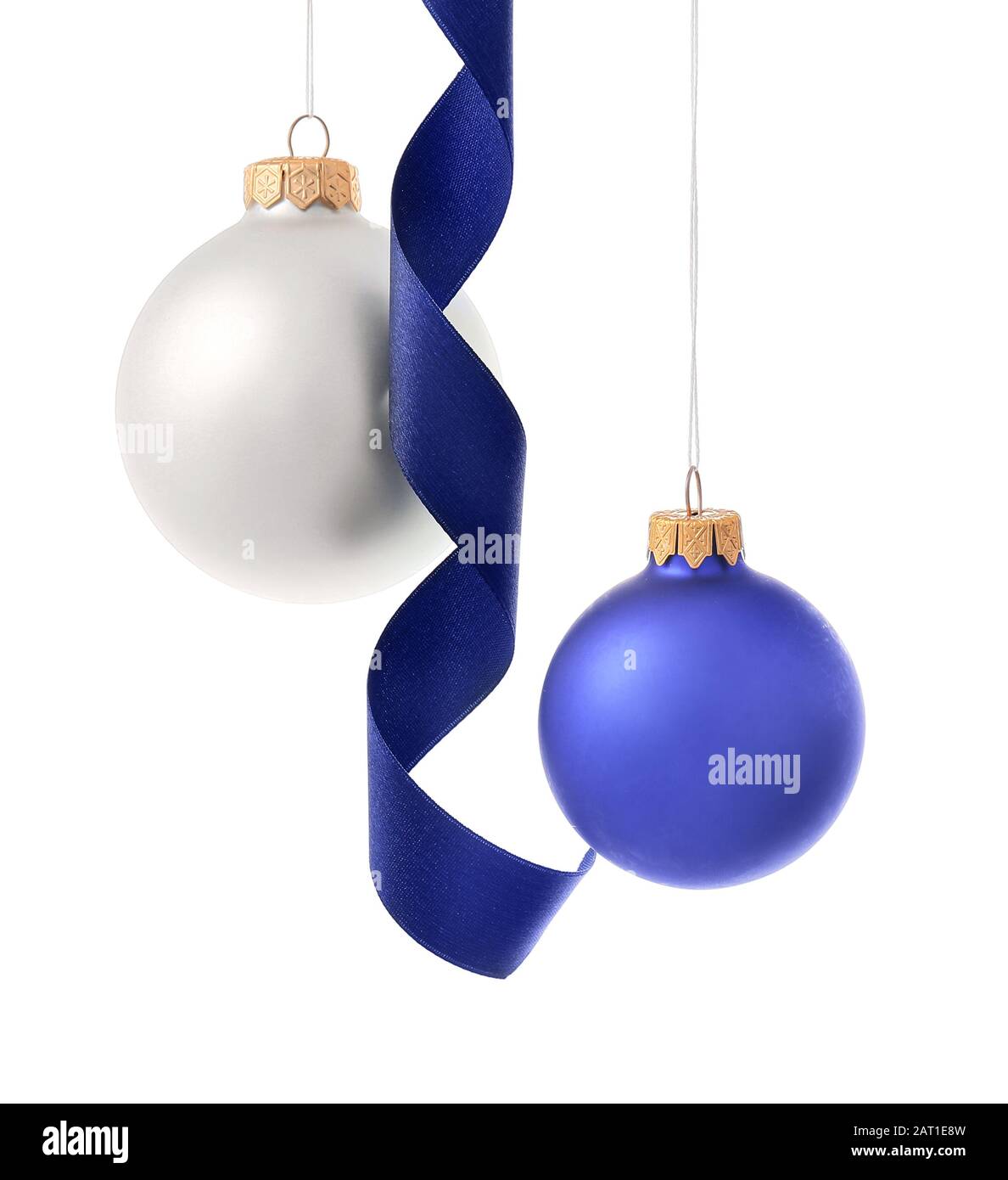 Beautiful Christmas balls with ribbon on white background Stock Photo ...