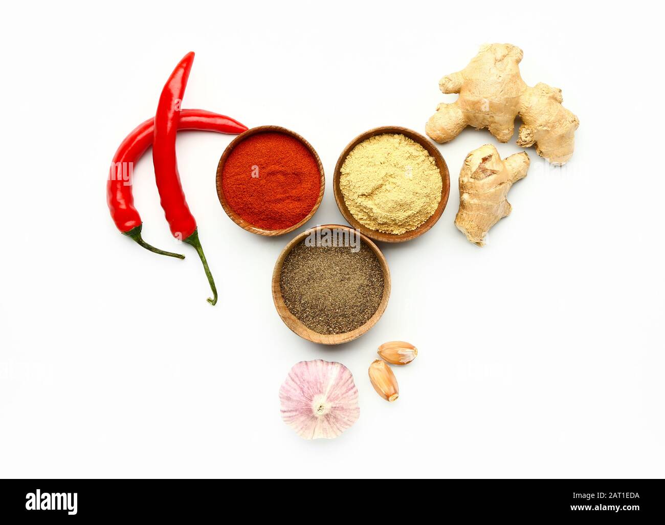 Many different spices on white background Stock Photo - Alamy