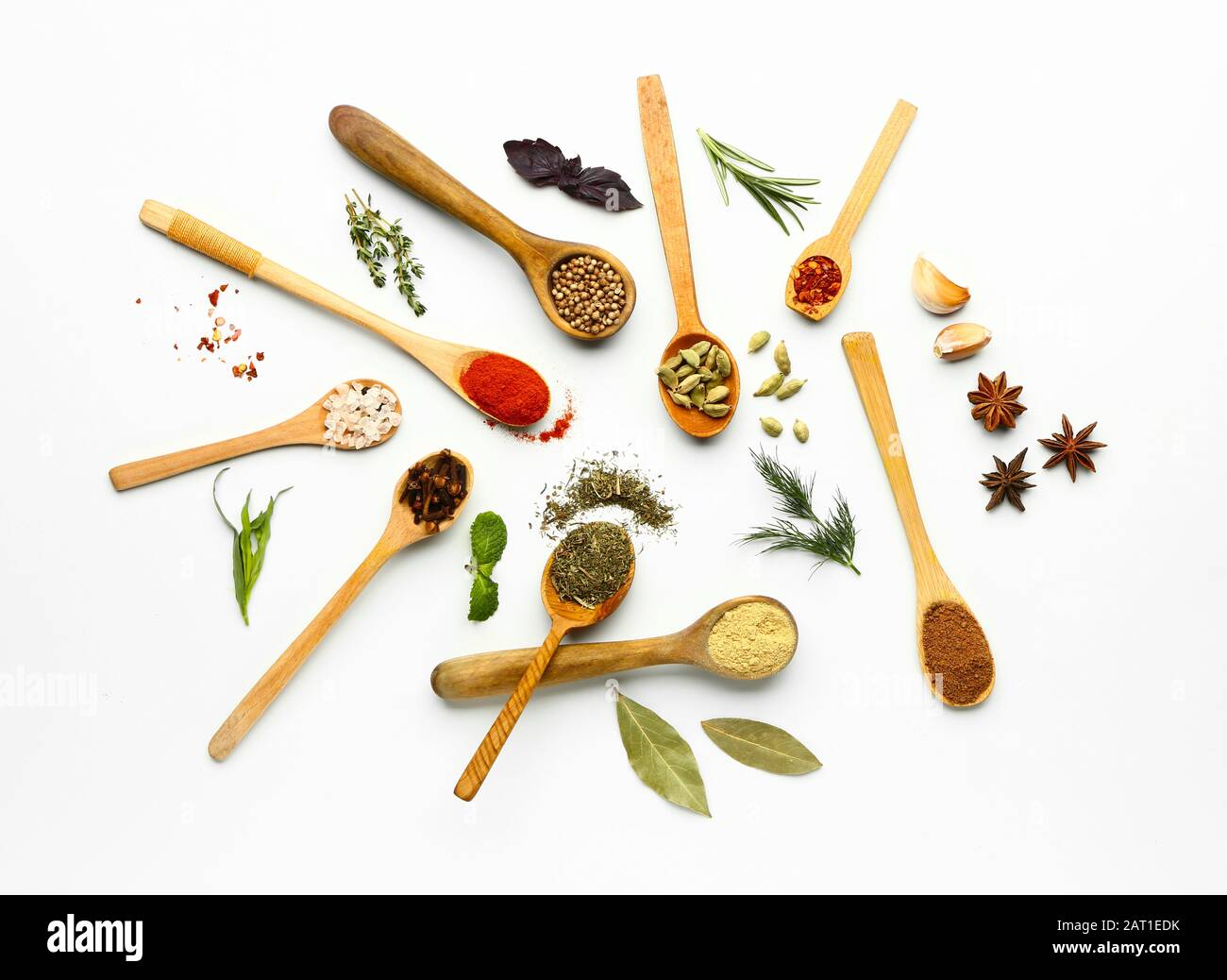 Many different spices on white background Stock Photo - Alamy