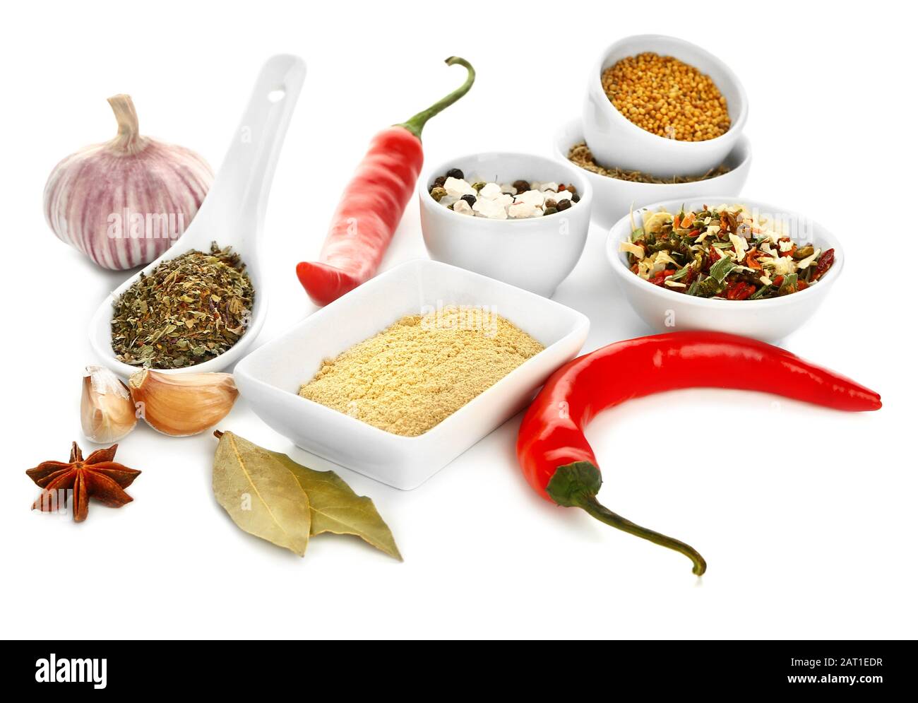 Many different spices on white background Stock Photo - Alamy
