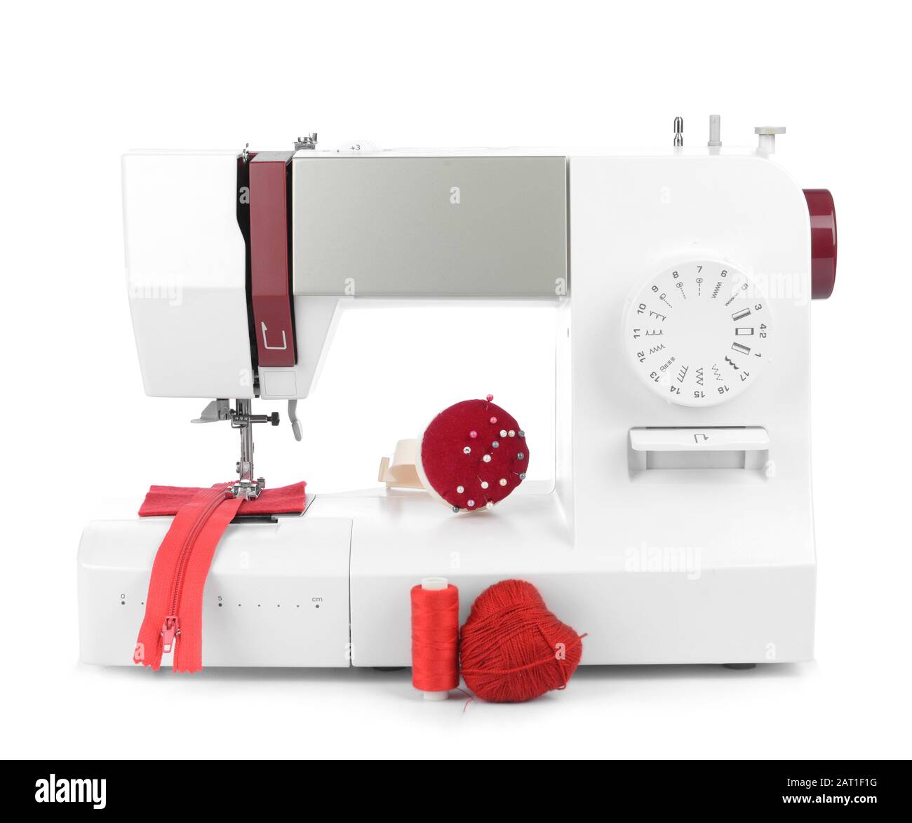 Modern sewing machine on white background Stock Photo - Alamy