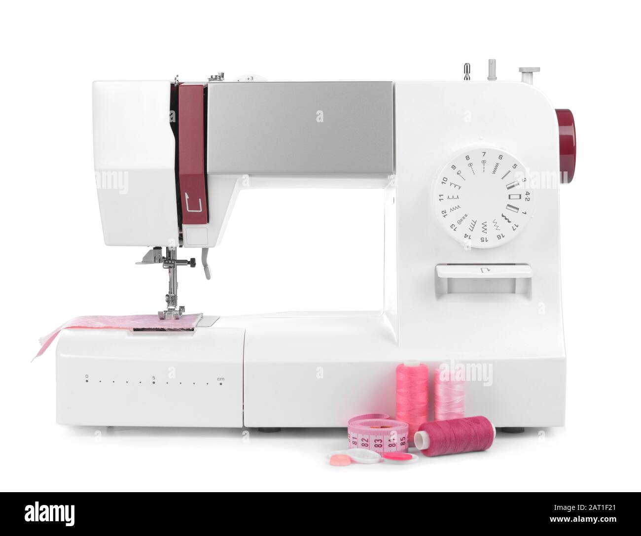 Modern sewing machine on white background Stock Photo - Alamy