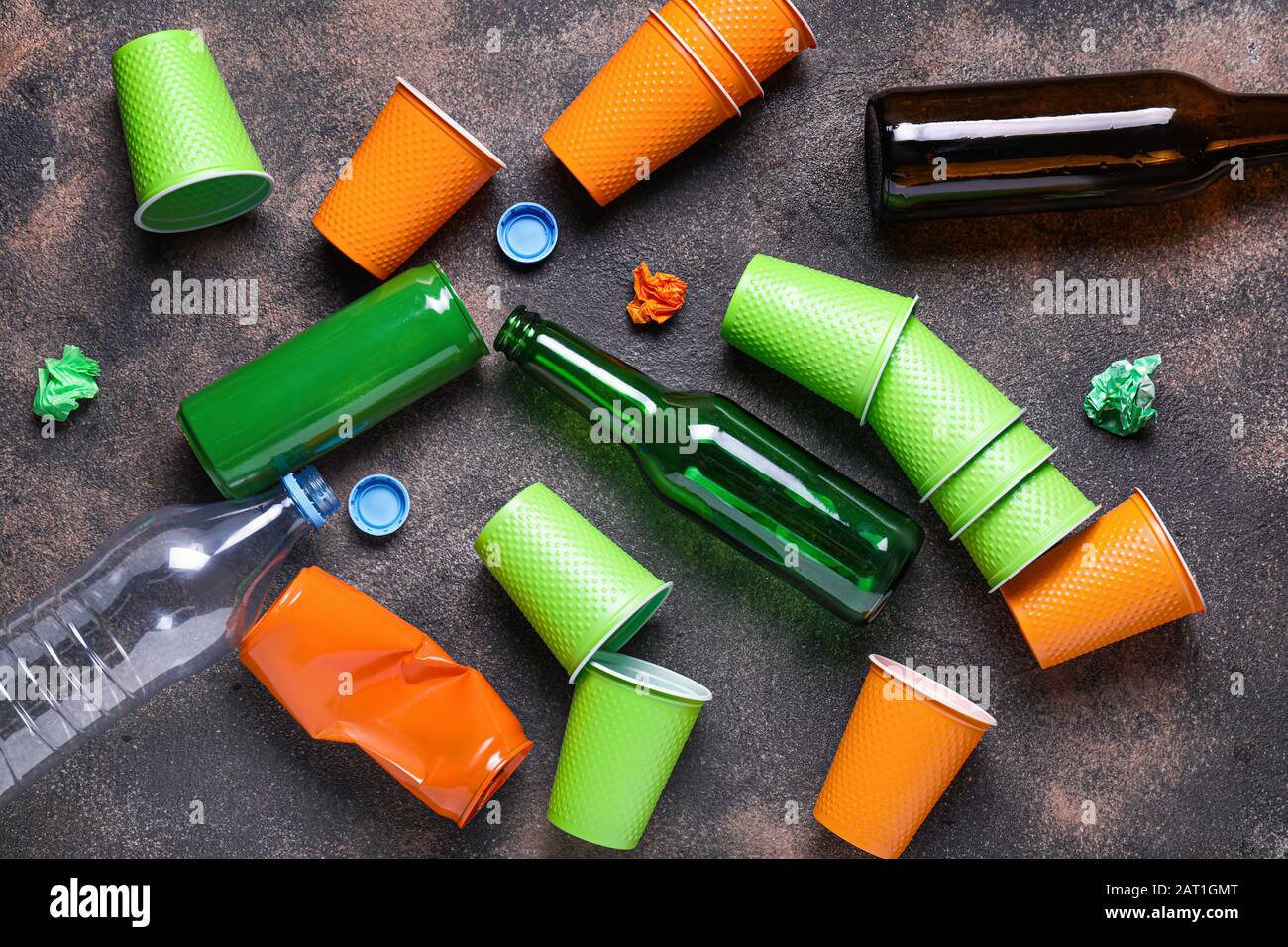 Different garbage on dark background. Recycling concept Stock Photo - Alamy
