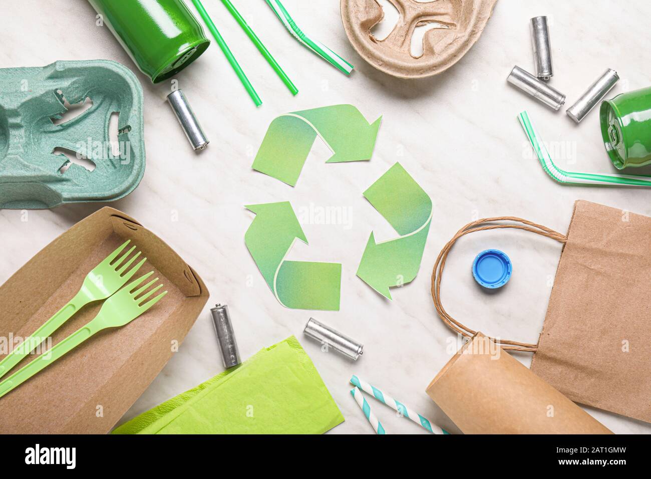 Different garbage on light background. Recycling concept Stock Photo ...