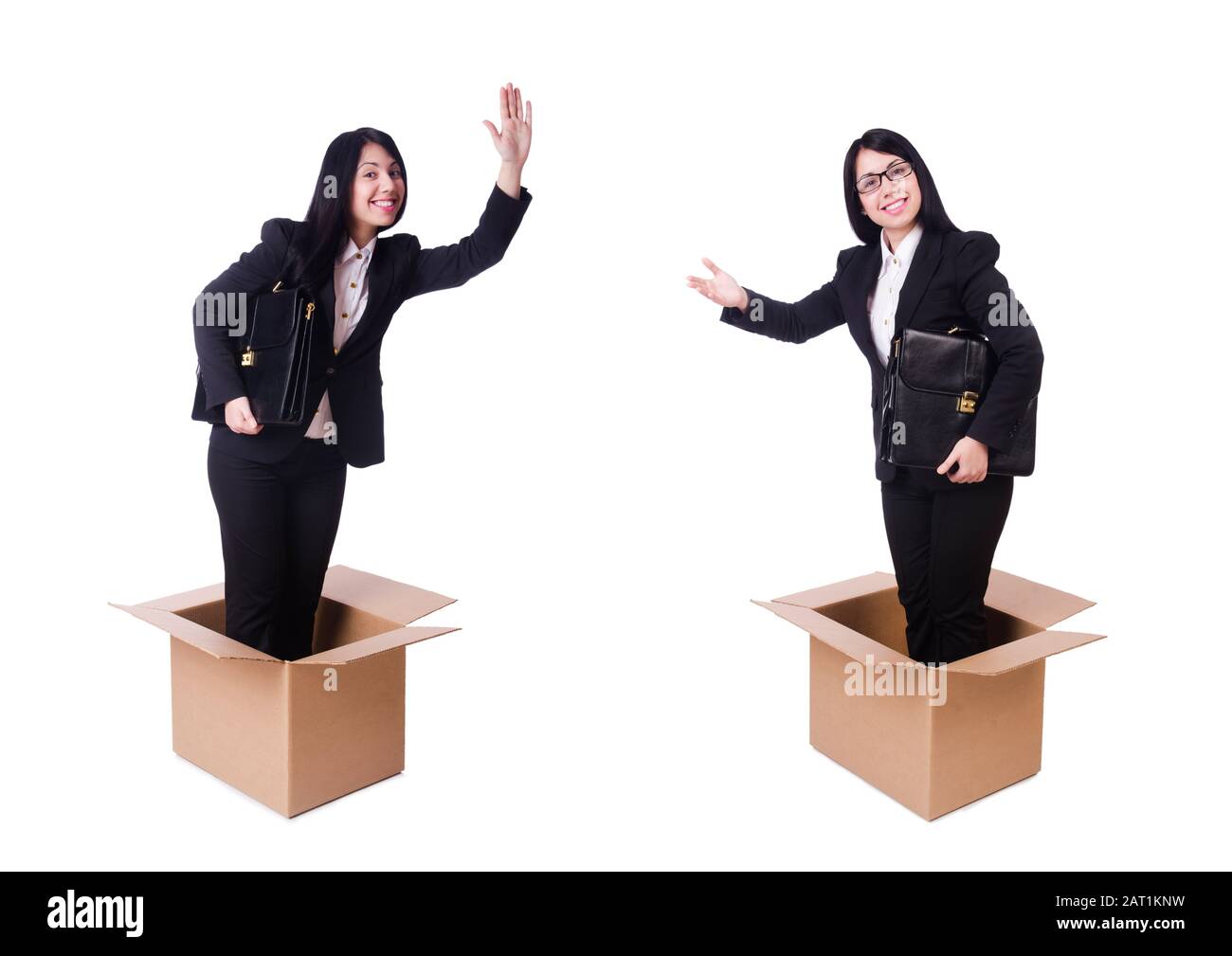 The businesswoman in thinking out of box concept Stock Photo - Alamy