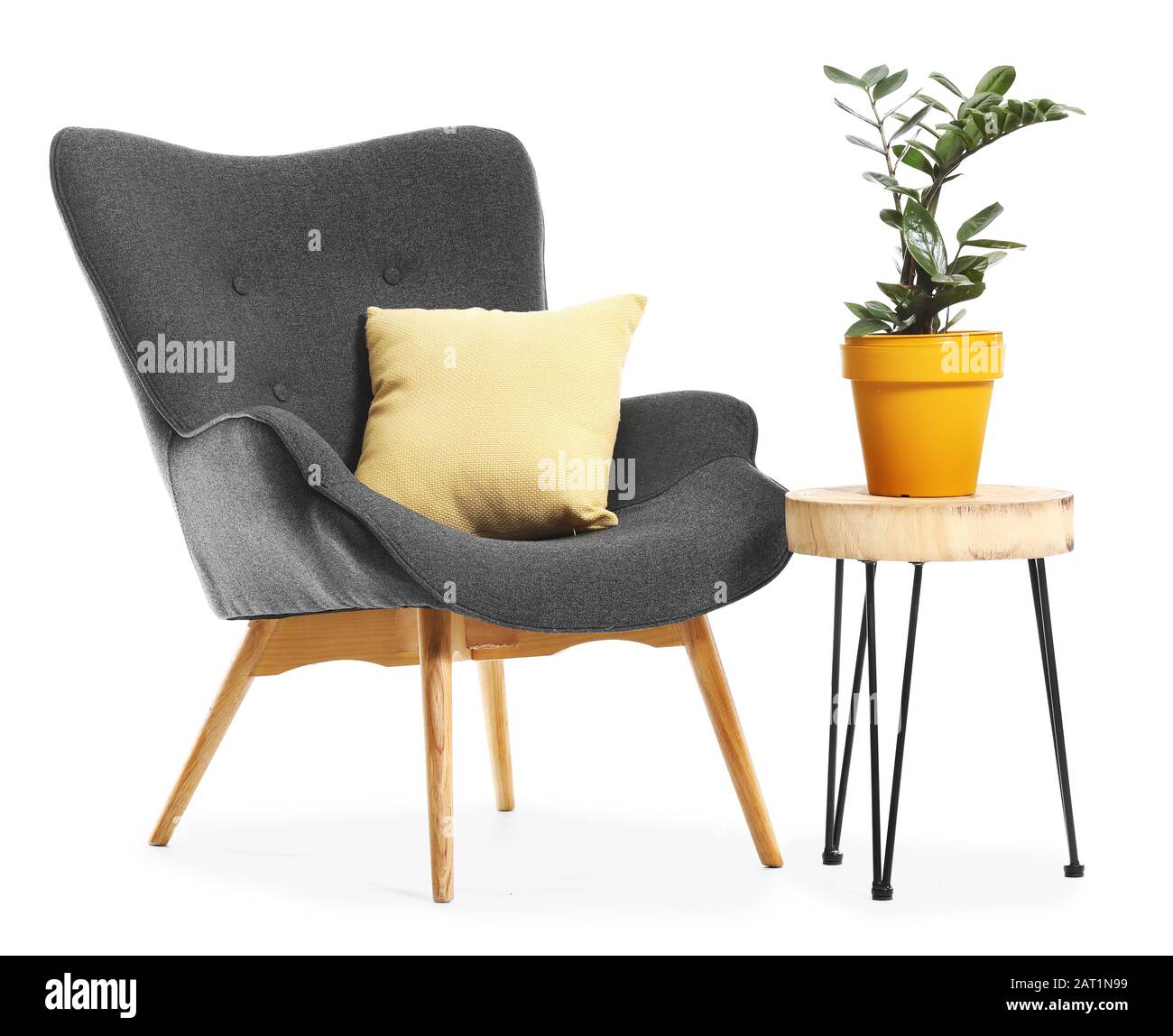 Modern armchair and table on white background Stock Photo - Alamy