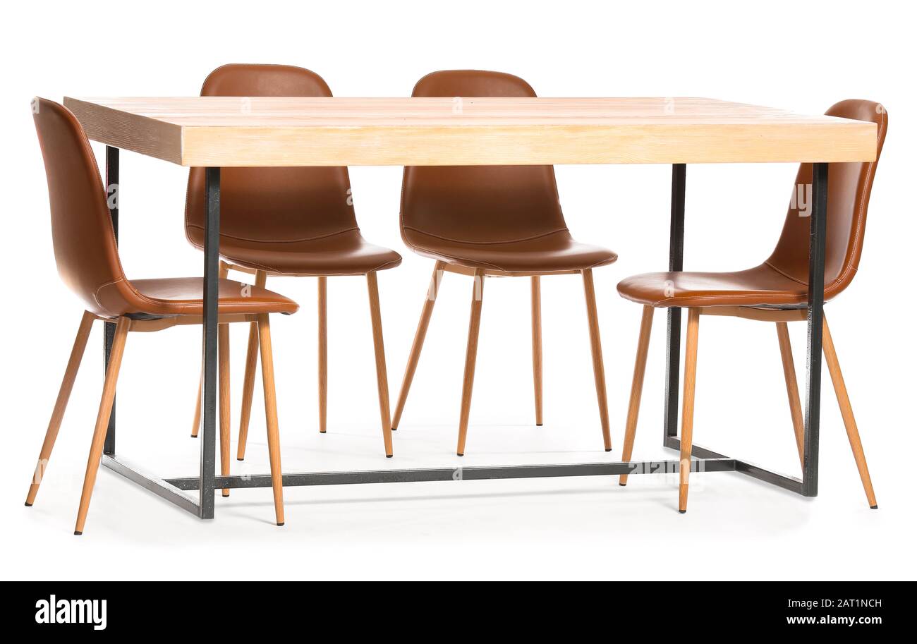 Modern chairs and table on white background Stock Photo - Alamy