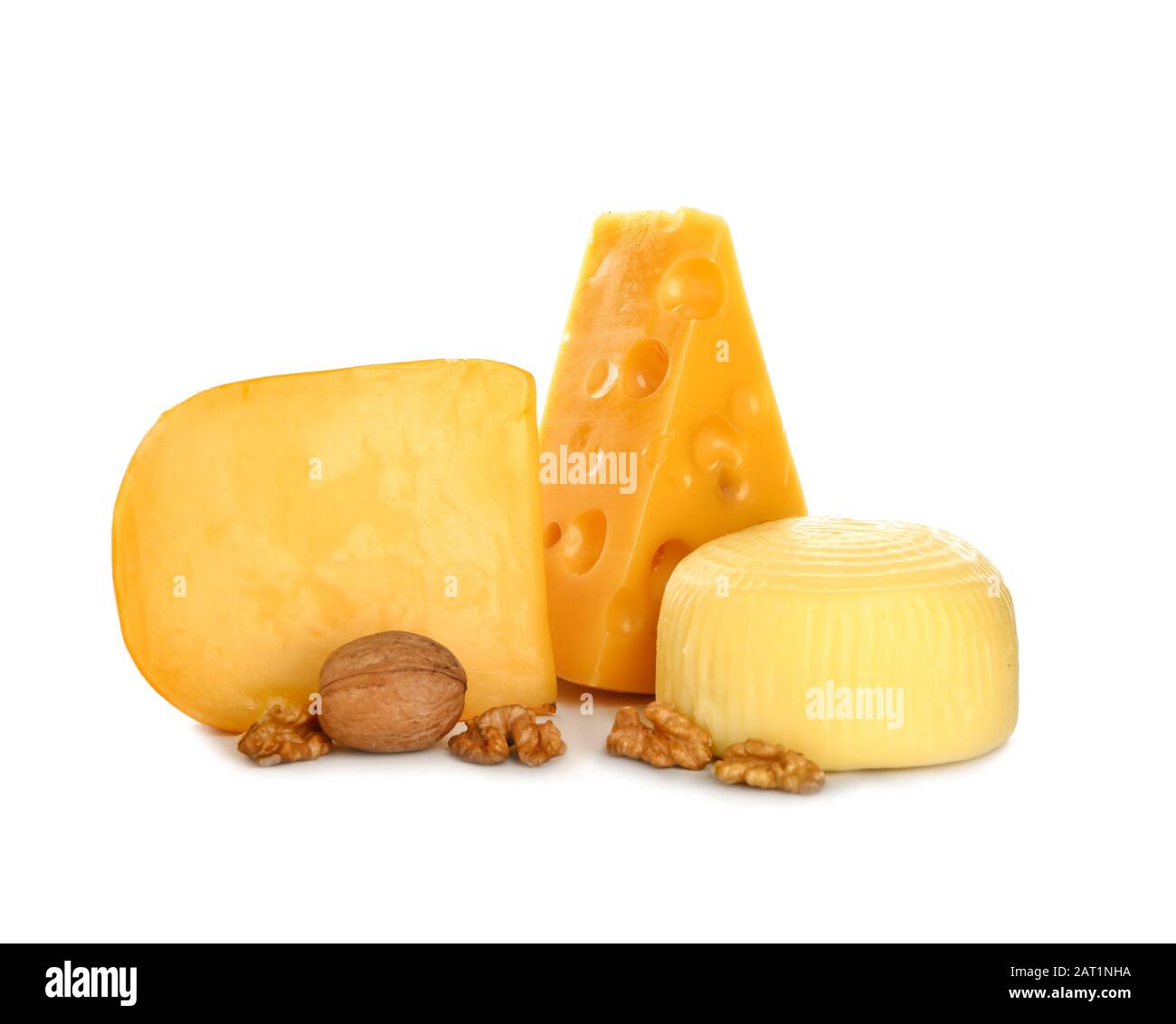 Different tasty cheeses on white background Stock Photo - Alamy