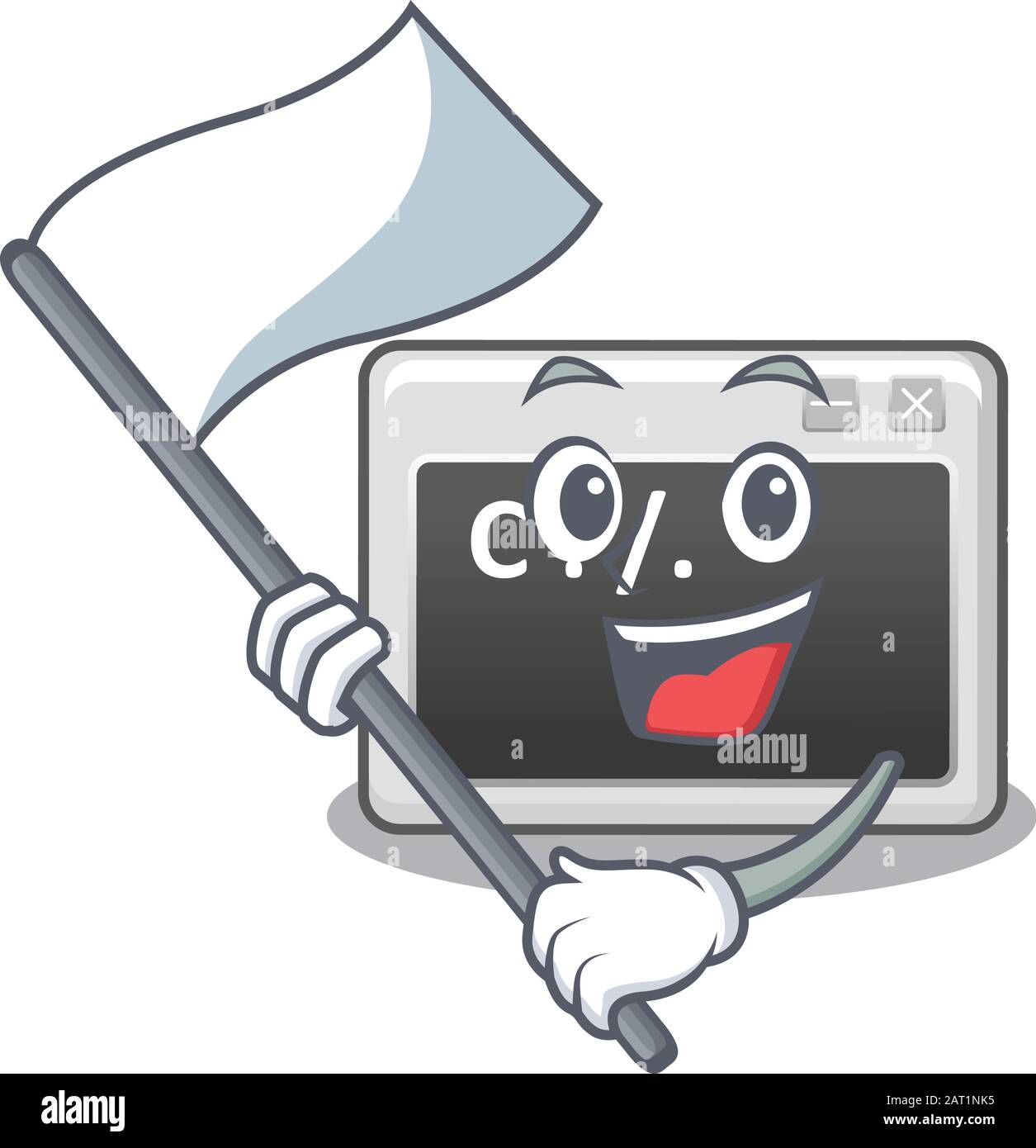 Funny command window cartoon character style holding a standing flag ...