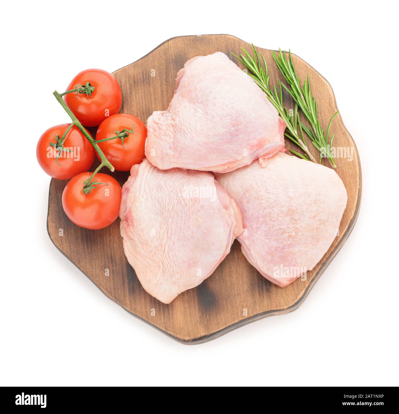 Board with raw chicken meat on white background Stock Photo - Alamy