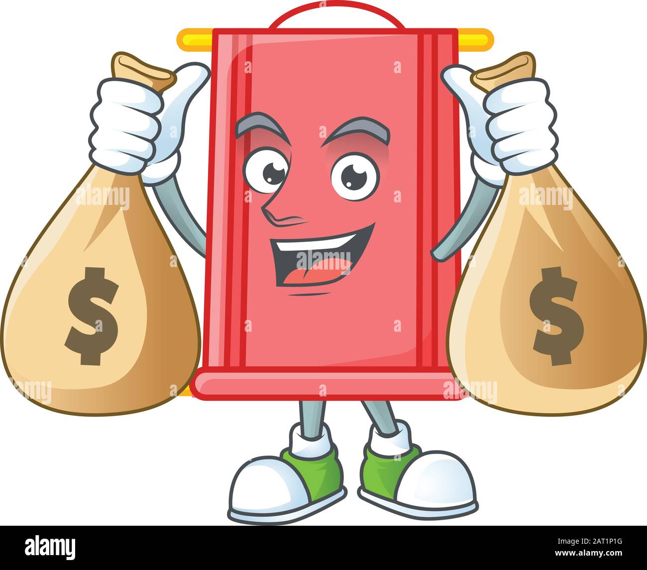 A picture of rich chinese red scroll cartoon character with two money ...