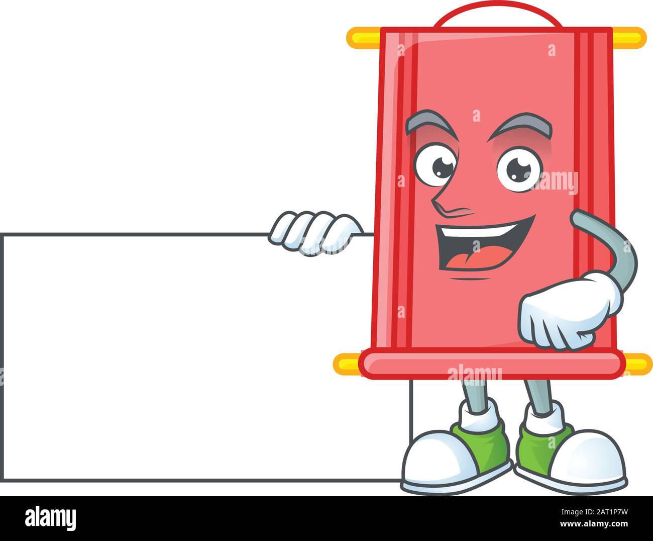 Cheerful chinese red scroll cartoon character having a board Stock ...