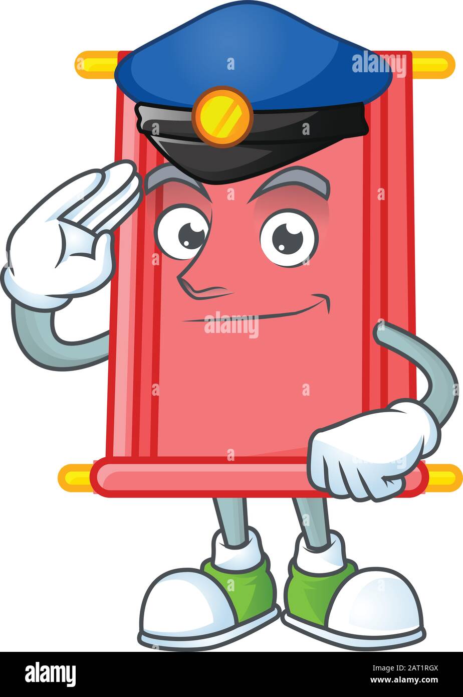 A character design of chinese red scroll in a Police officer costume ...