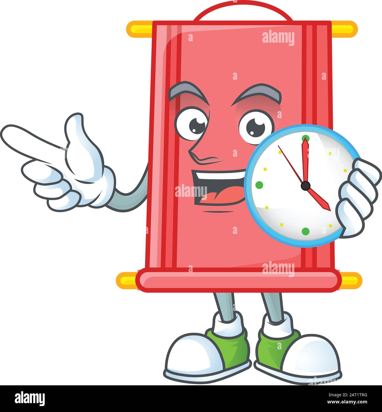 cartoon character style chinese red scroll having clock Stock Vector ...