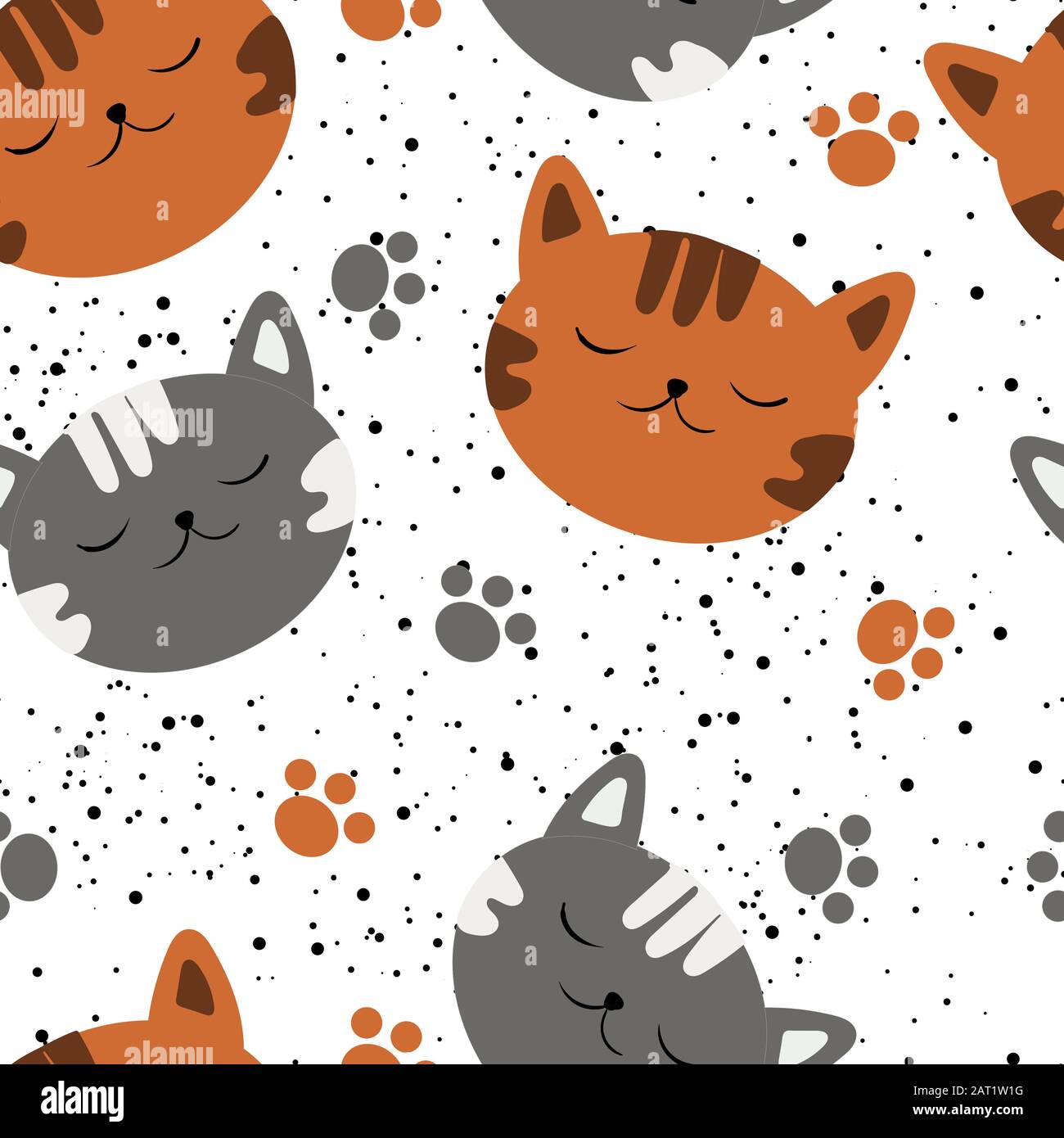 seamless sleeping cat pattern vector illustration Overlapping colored ...