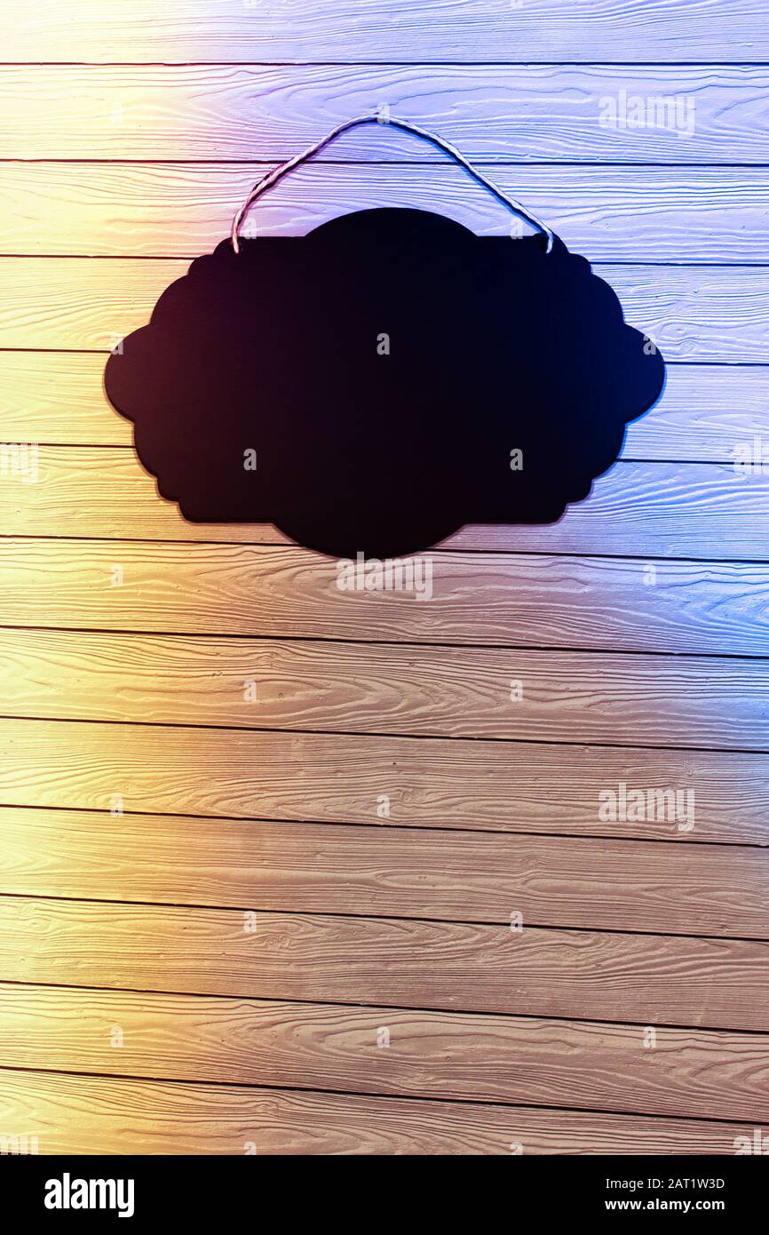 Black Empty Sign Board with string for hanging on wall Stock Photo - Alamy