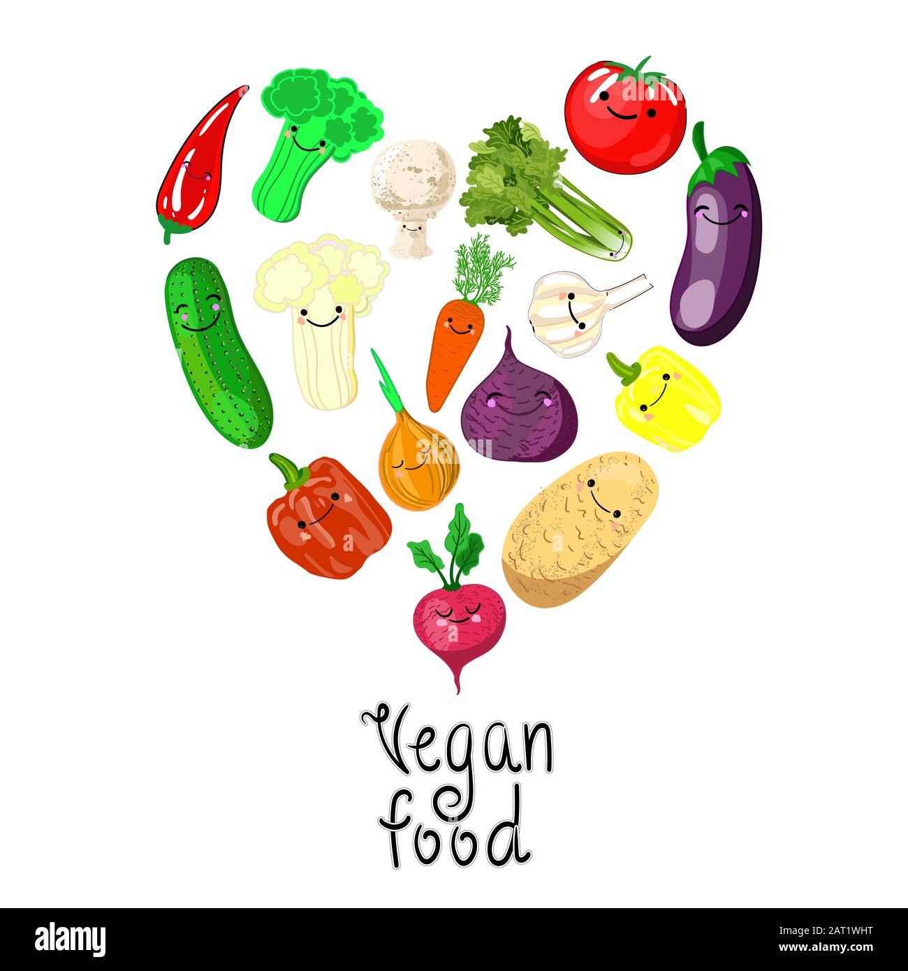 Colorful cartoon vegetables icons in round isolated on white. Vector ...