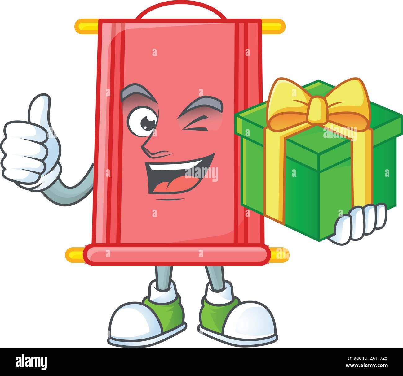 Smiley chinese red scroll character with gift box Stock Vector Image ...