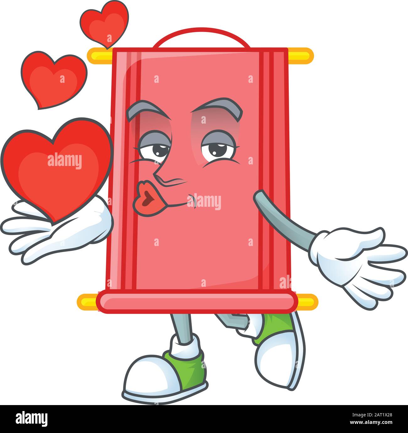 Funny Face chinese red scroll cartoon character holding a heart Stock ...