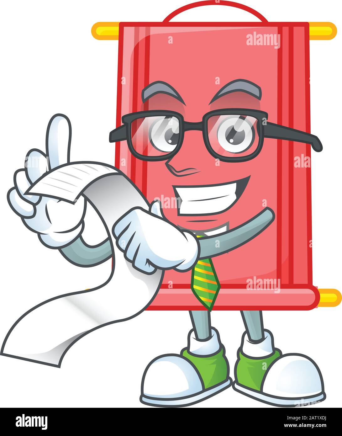 A funny cartoon character of chinese red scroll with a menu Stock ...