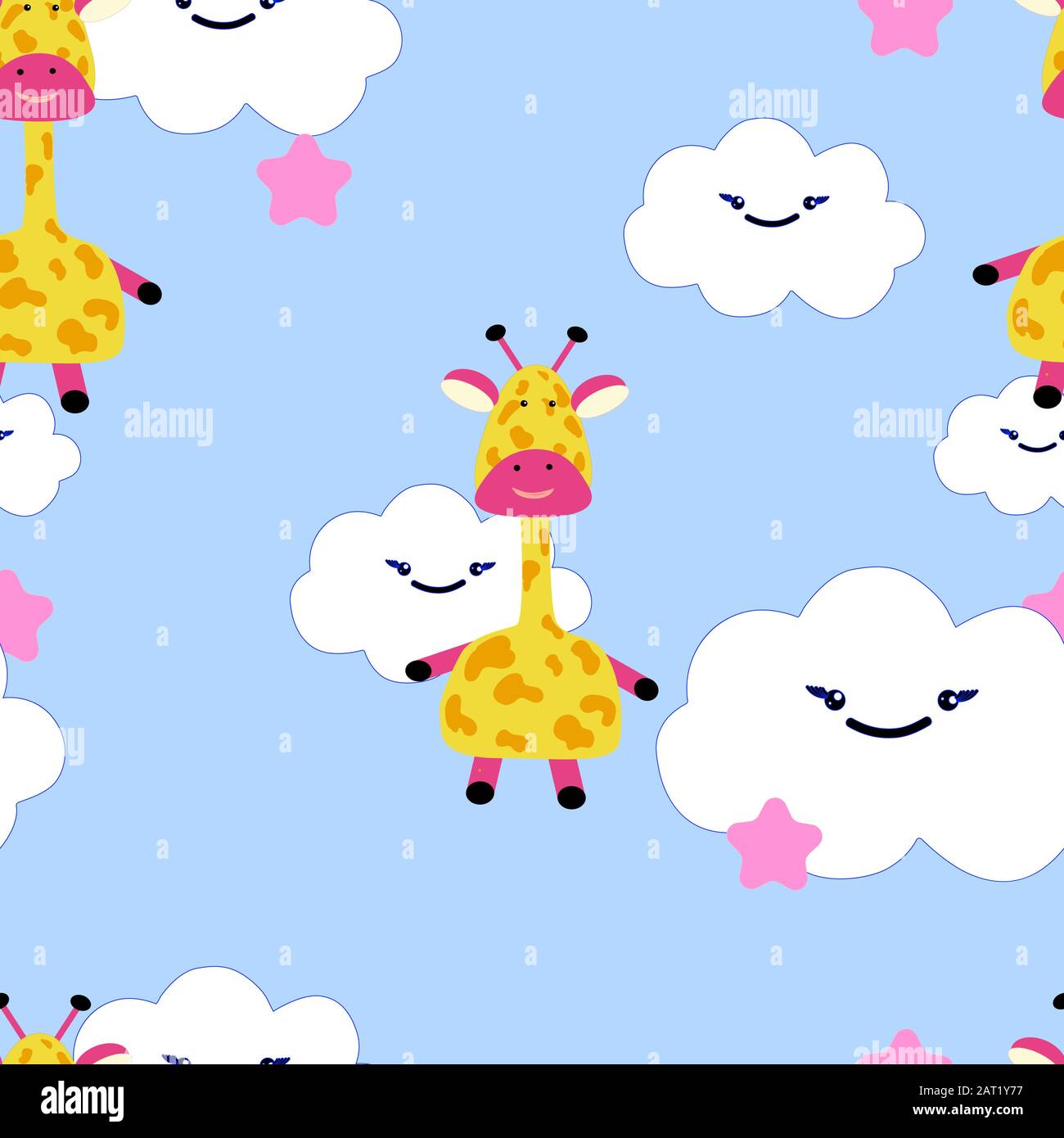 Giraffes, hand drawn backdrop. Colorful seamless pattern with animals ...