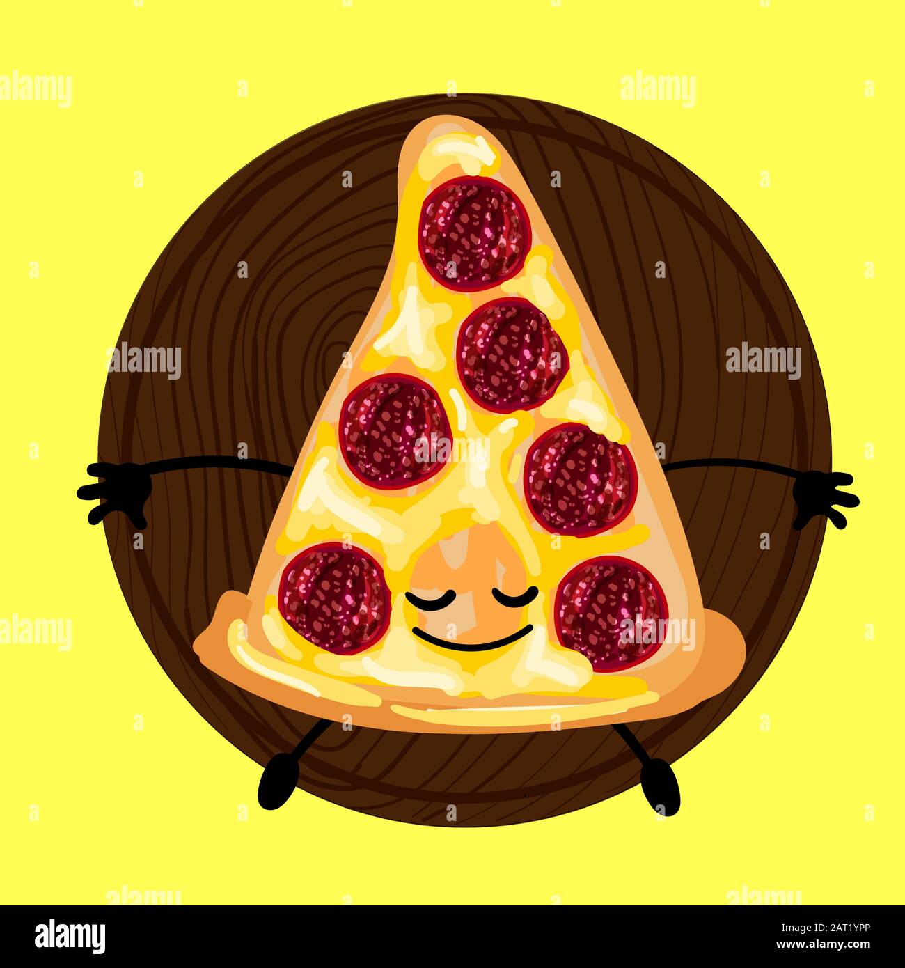 pizza is a cute character with a face. Slice pizza on a plate. Yellow ...