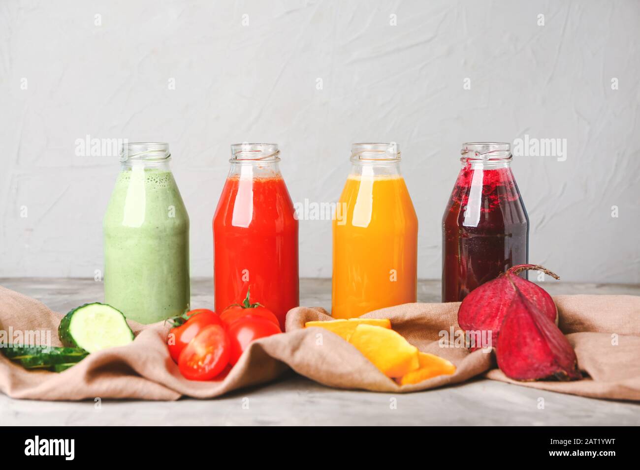 Bottles fresh vegetable juices hi-res stock photography and images - Alamy