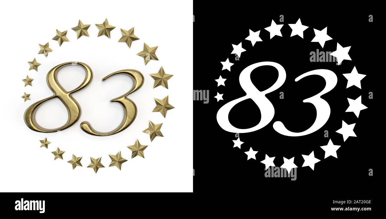Number 83 (number eighty-three) Anniversary celebration design with a circle of Golden stars on ...