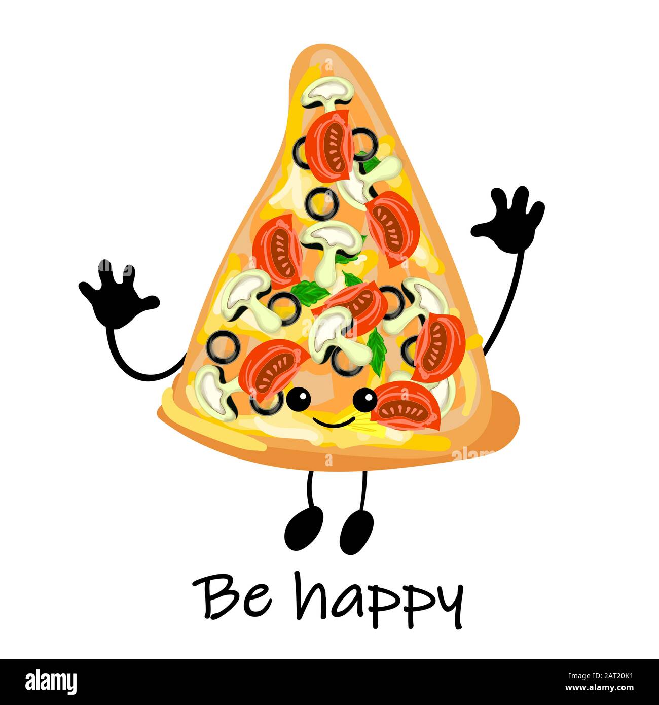 pizza is a cute character with a face. Slice pizza on a plate. Yellow ...