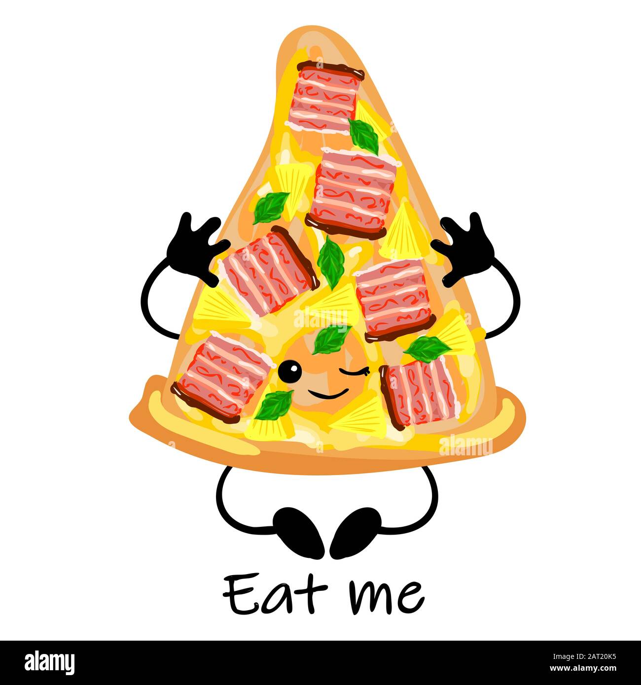 pizza is a cute character with a face. Slice pizza on a plate. Yellow ...