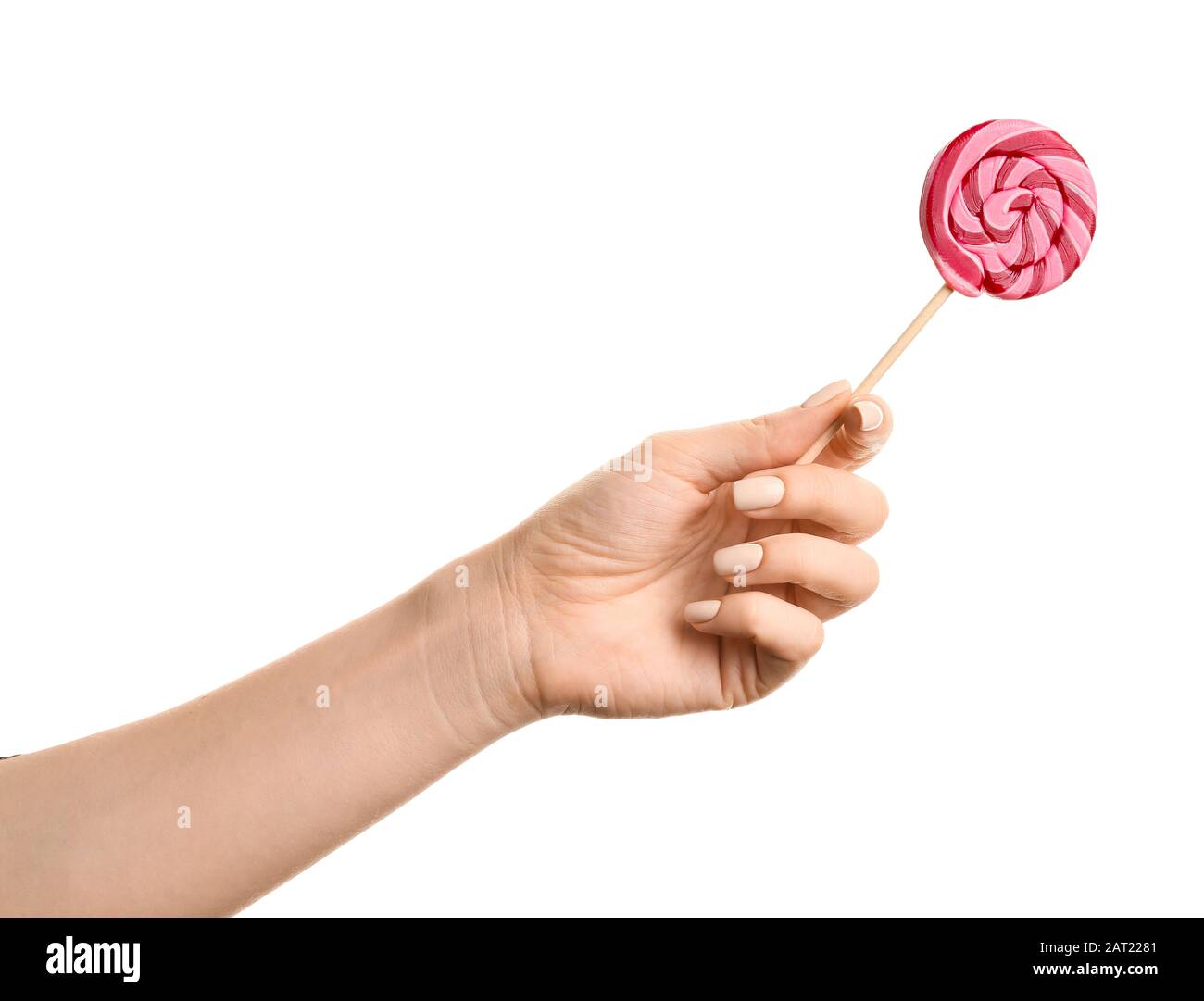 Female hand with sweet lollipop on white background Stock Photo - Alamy