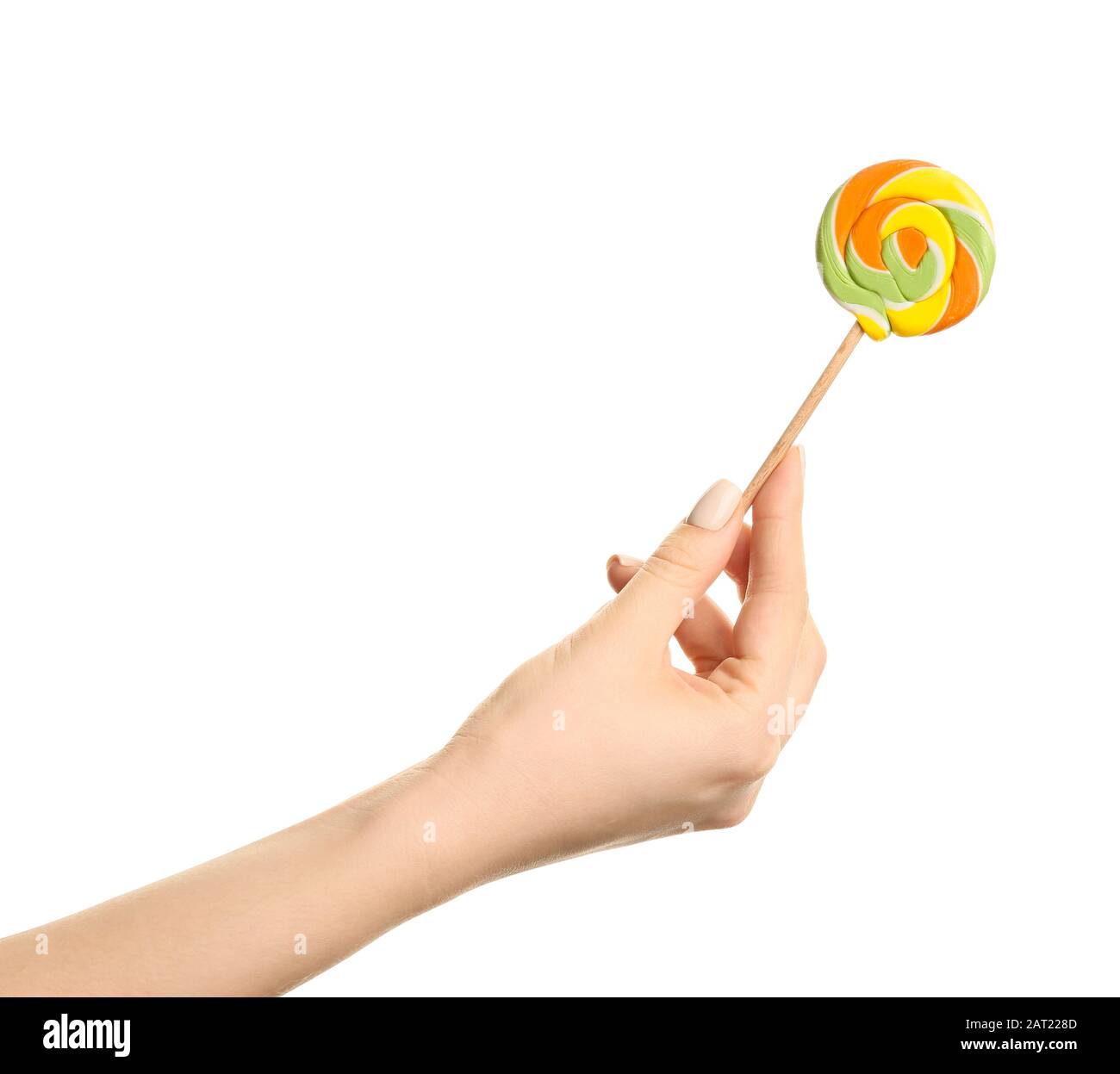 Female hand with sweet lollipop on white background Stock Photo - Alamy