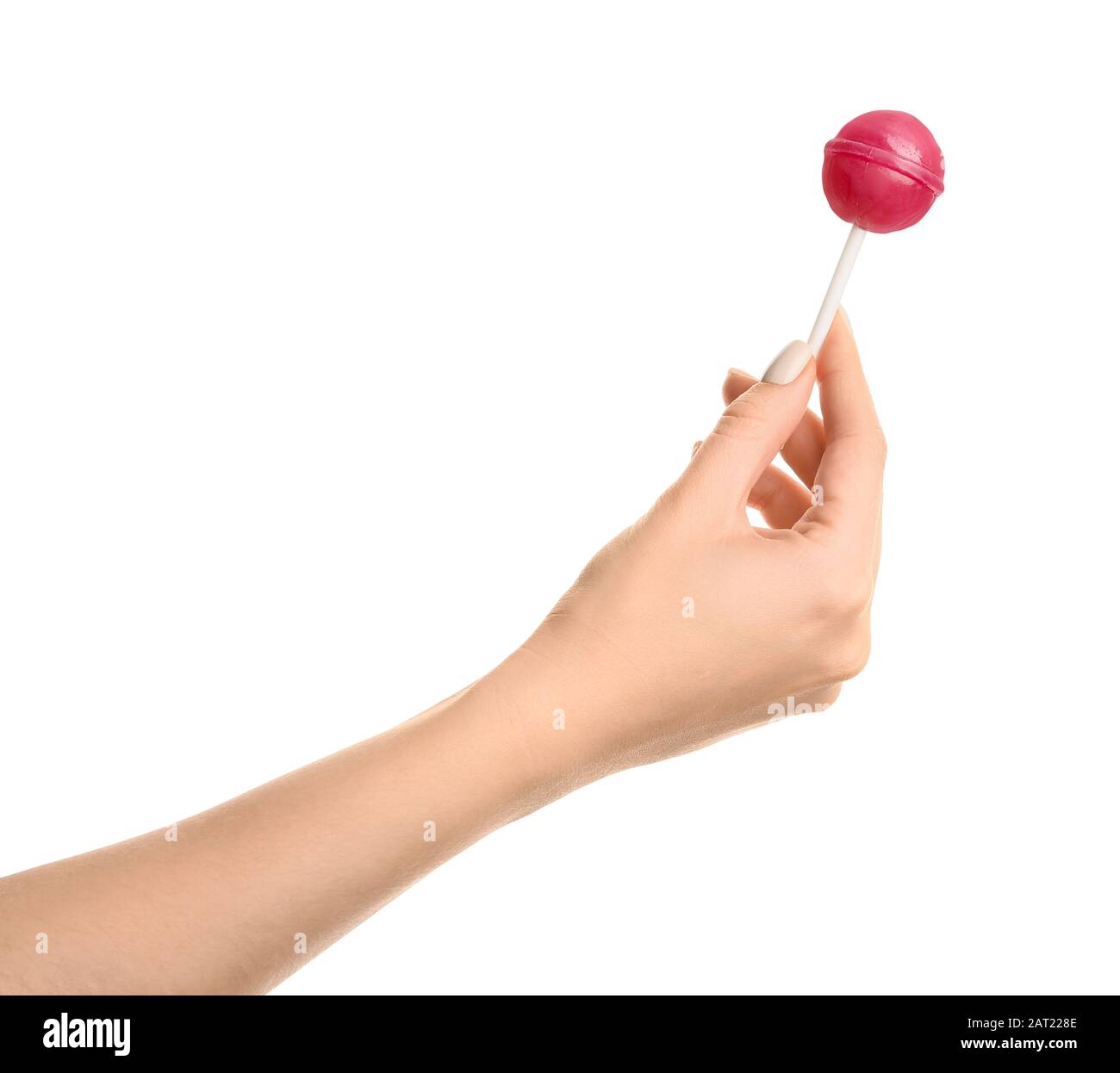 Female hand with sweet lollipop on white background Stock Photo - Alamy
