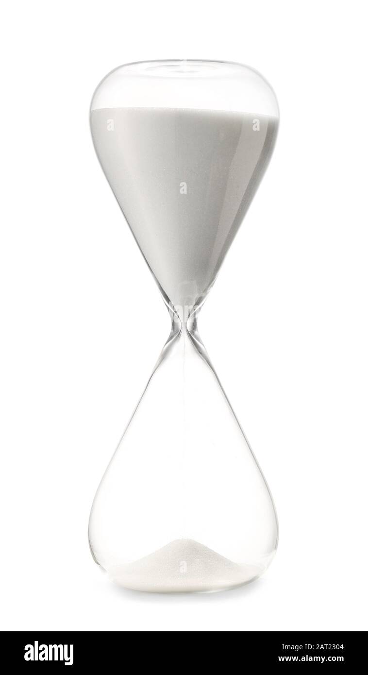 Hourglass on white background. Time management concept Stock Photo - Alamy