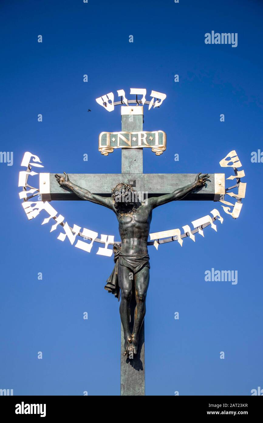 Jesus Christ on Cross on Charles bridge in Prague Stock Photo - Alamy
