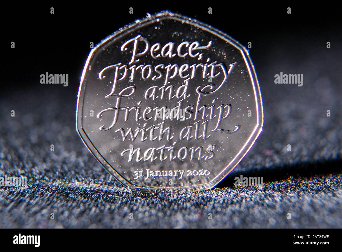 During production of the new 50p brexit coin hi-res stock photography ...