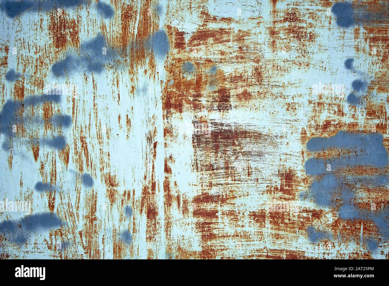 Rusted blue painted metal wall. Detailed photo texture Background, copy ...