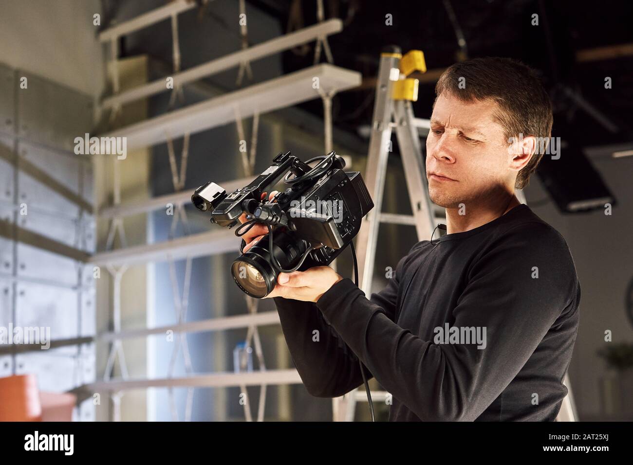 Video production backstage. Behind the scenes of creating video content ...