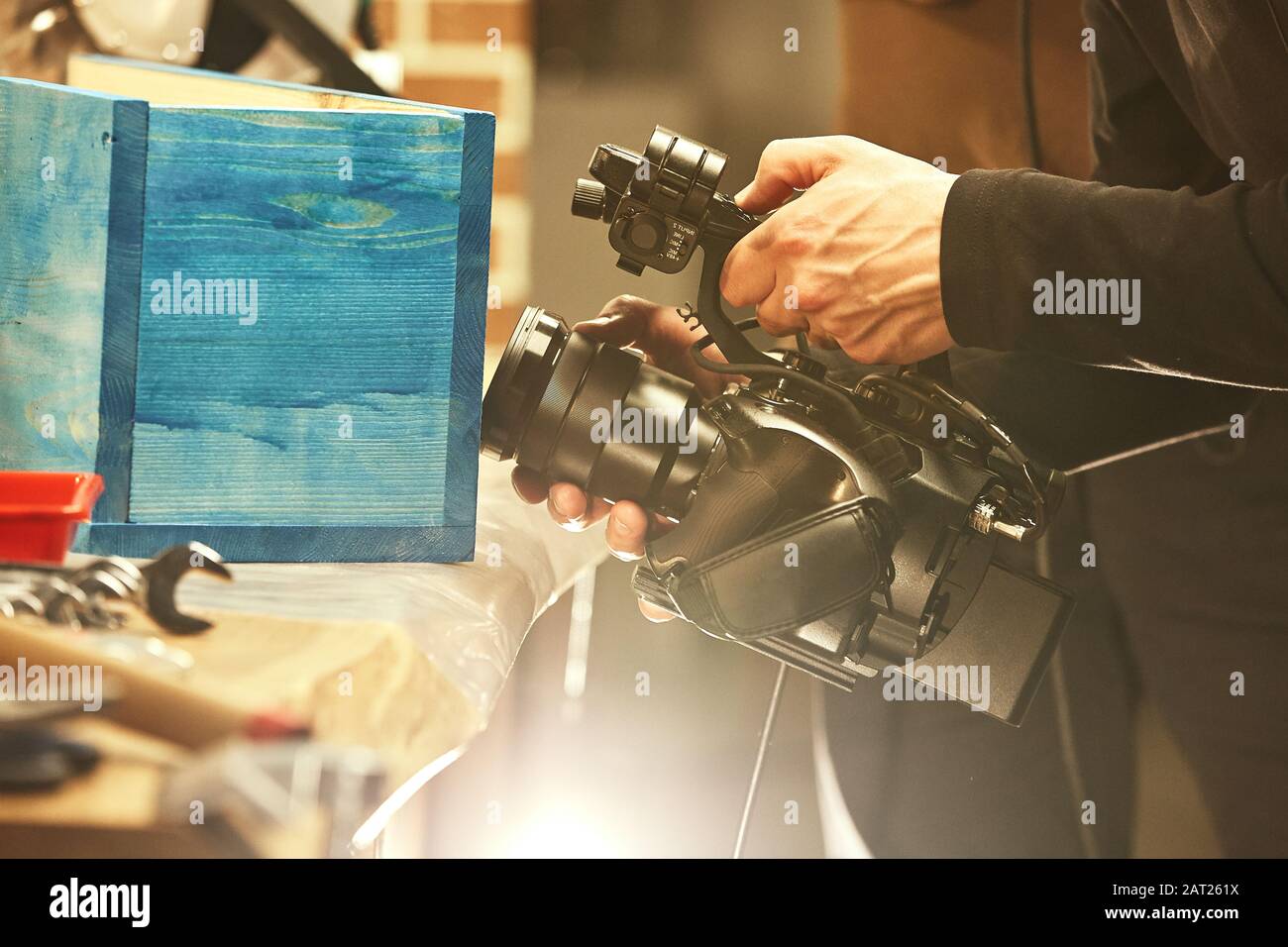 Video production backstage. Behind the scenes of creating video content ...