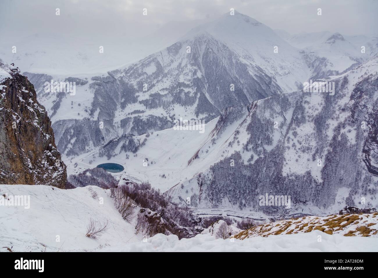 Snow-capped mountain peaks and deep gorges in the area of cross pass ...